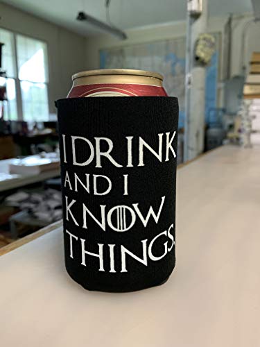 Cool Coast Products | Tyrion Lannister | Black Coolie | Drink and Know Things | Funny Novelty Hugger Coolie Huggie - Fantasy Drama Theme | Beer Gifts | Neoprene Can Cooler (Black Coolie)