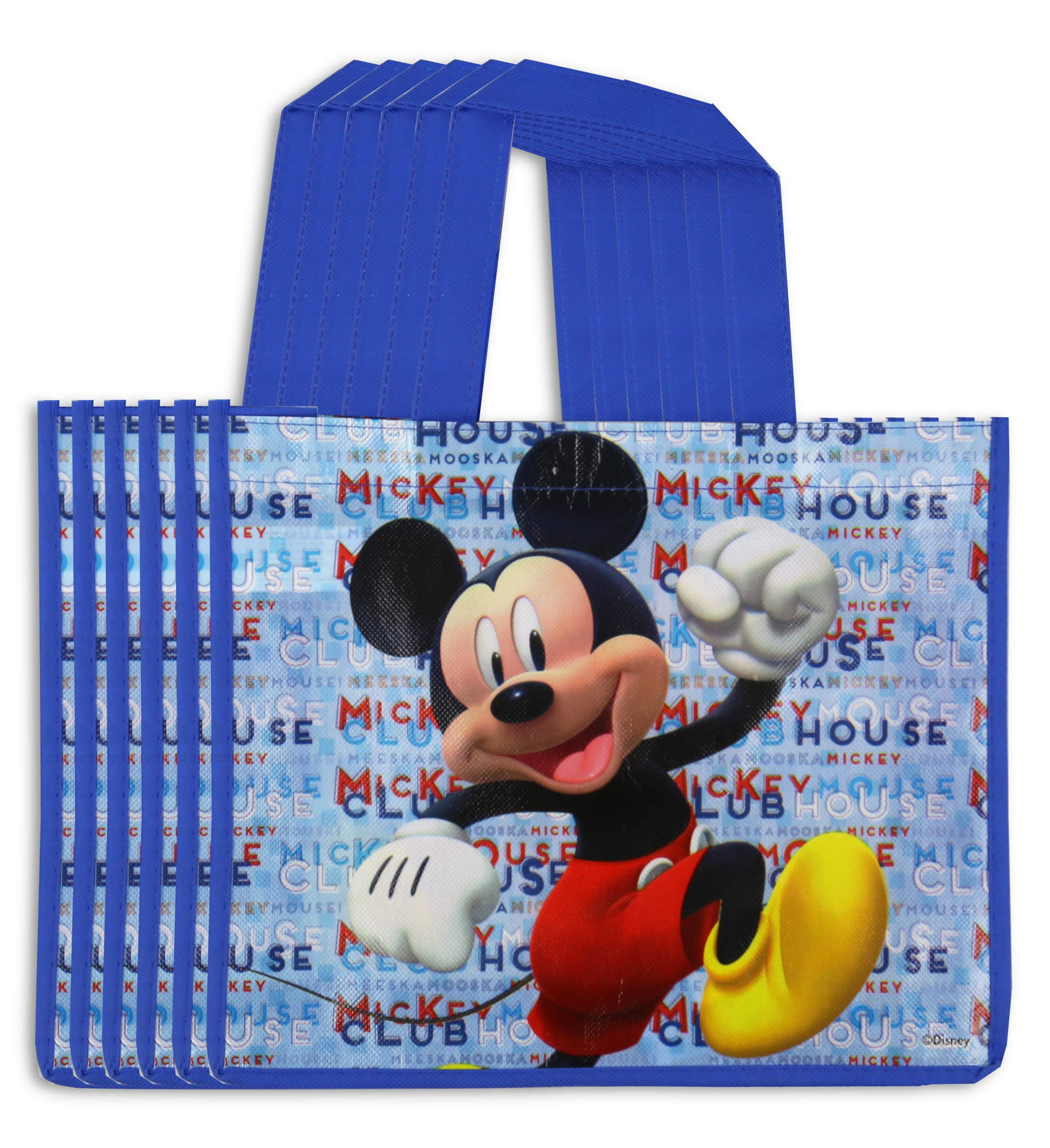 Disney Mickey Mouse Reusable Tote Bag Set of 6 - Medium Non-Woven Eco Bags with Handles - Mickey Mouse Cartoon Character Party Supplies Bag, Cute Reusable Goodie Loot Set for Kids - 10" x 7"