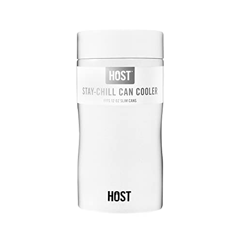 HOST Stay-Chill Beer Cozy Insulated Can Cooler Tumbler - Double Walled Stainless Steel Beer Can Insulator Holder for Slim Sized Cans - White