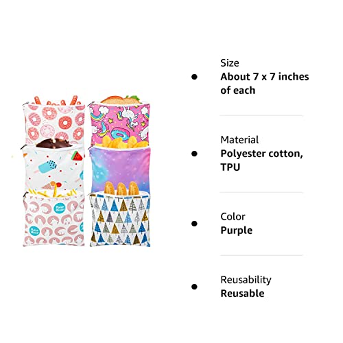 Shappy 6 Pack Reusable Snack Bags Food Safety Washable Lunch Baggies for Kids with Zipper Kids Food Storage Pouch Zipper Dual Layer Bags (7 x 7 Inch) As Shown in Pictures about 7 x 7 inches of each