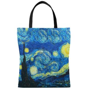 van gogh reusable art tote bag, aesthetic canvas carry on shoulder tote, women work beach travel