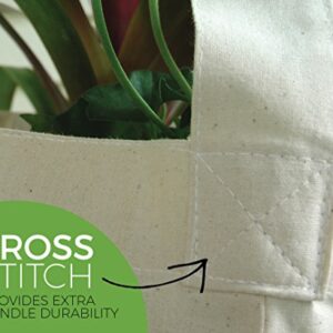 3 Pack Natural Cotton Canvas Compostable Grocery Totes, 12.5"x 13.5"x 6"