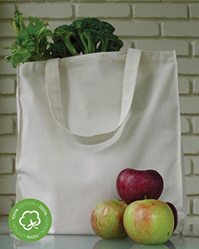 3 Pack Natural Cotton Canvas Compostable Grocery Totes, 12.5"x 13.5"x 6"