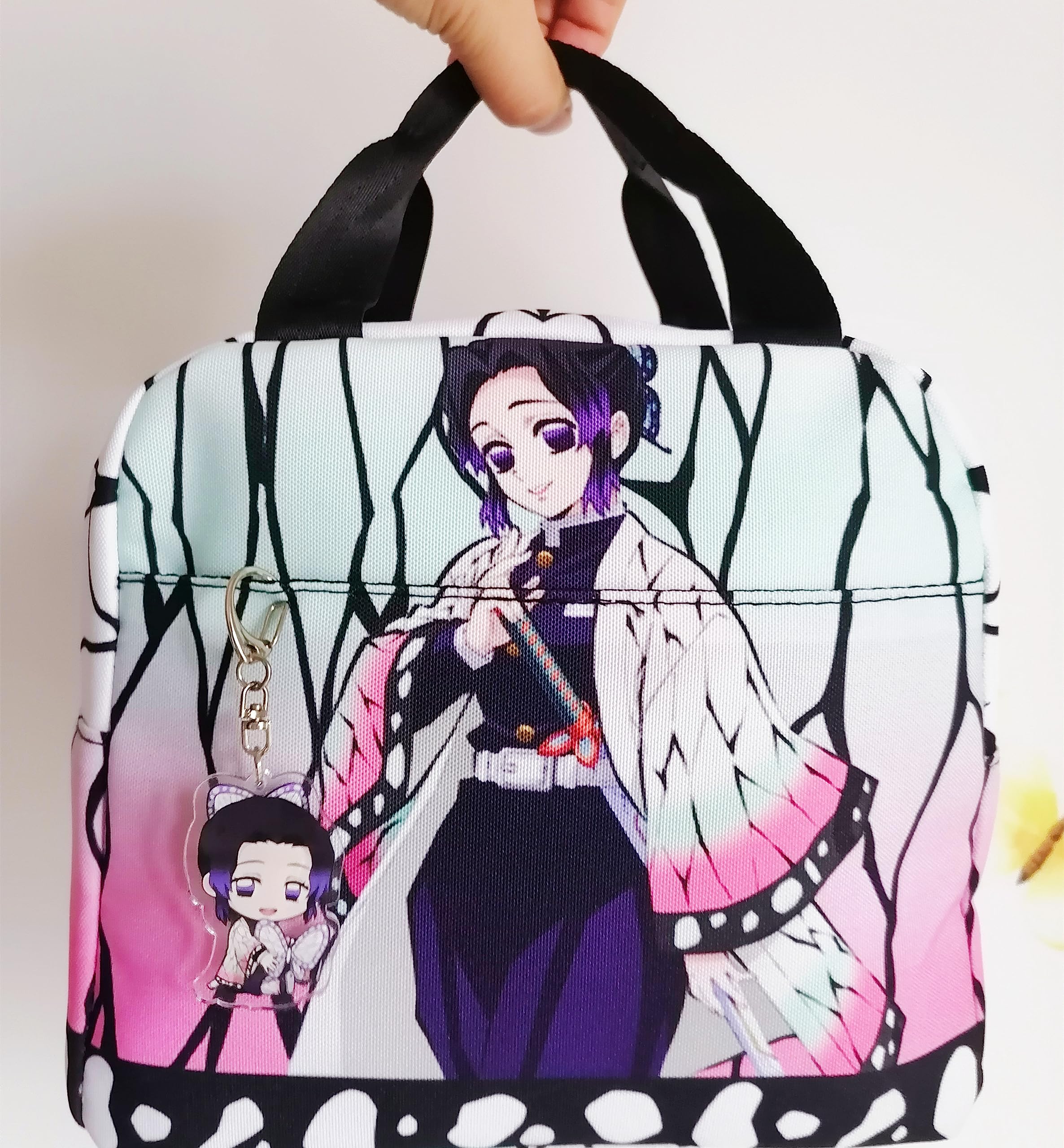 XIXISA Anime Demon Slayer Kochou Shinobu Lunch Box Holder Insulated Lunch Cooler Bag for Men and Women Travel Portable Storage Bag (Kochou Shinobu)