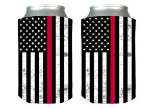 thin red line flag collapsible beer can bottle beverage cooler sleeves 2 pack gift for firefighter fire fighter