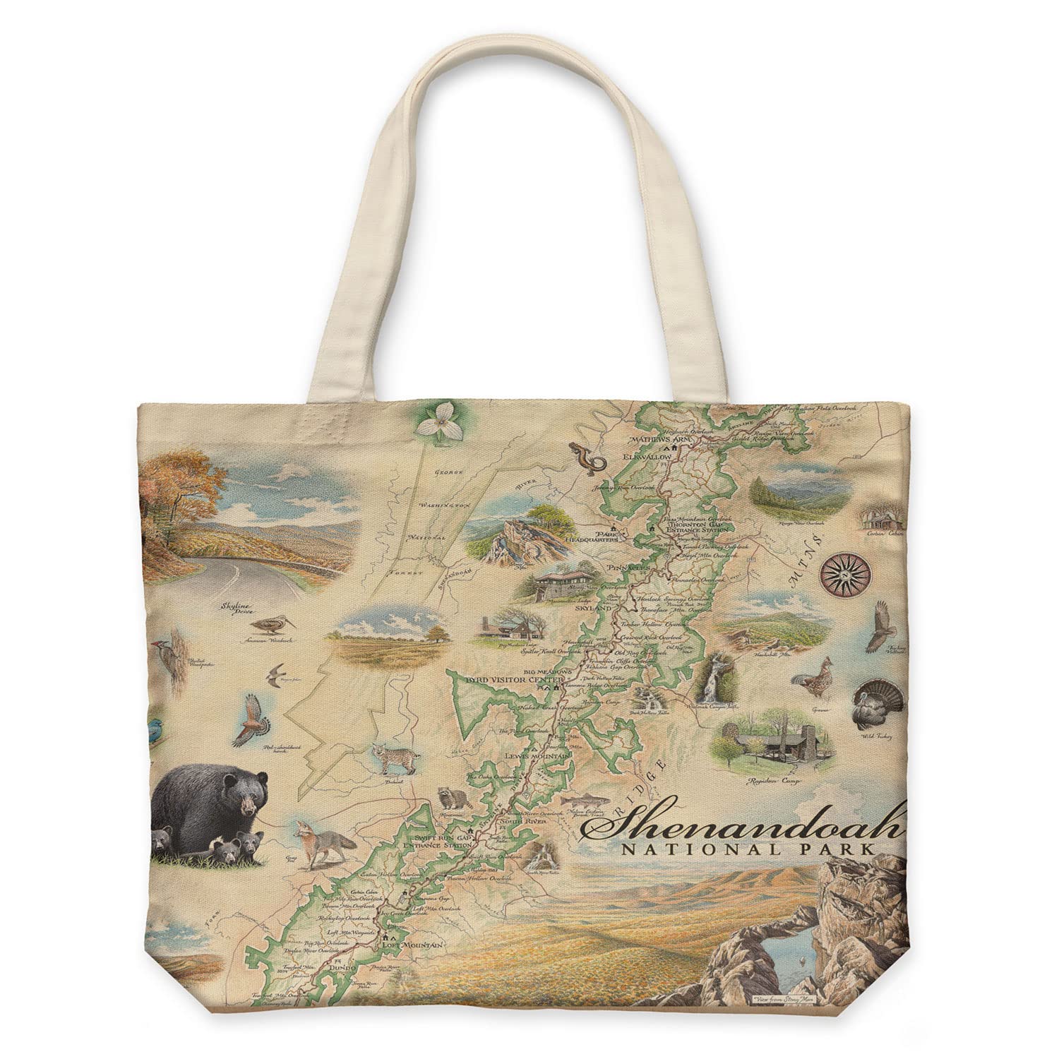 Xplorer Maps Shenandoah National Park Map Canvas Tote Bag with Handles, Cloth Grocery Shopping Bag, Reusable & Eco-friendly Bag, 100% Cotton, Washable, 18 wide x 15 tall