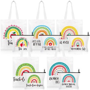 amylove 10 pcs teacher gift bags set teacher graduation appreciation gifts for women christmas gift 5 teacher rainbow canvas totes bag 5 teacher makeup cosmetic bags