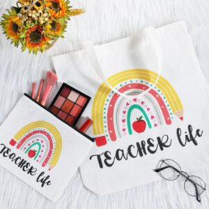 Amylove 10 Pcs Teacher Gift Bags Set Teacher Graduation Appreciation Gifts for Women Christmas Gift 5 Teacher Rainbow Canvas Totes Bag 5 Teacher Makeup Cosmetic Bags