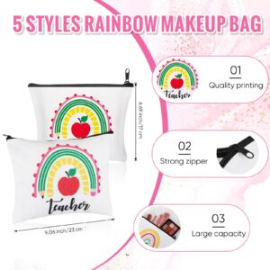 Amylove 10 Pcs Teacher Gift Bags Set Teacher Graduation Appreciation Gifts for Women Christmas Gift 5 Teacher Rainbow Canvas Totes Bag 5 Teacher Makeup Cosmetic Bags