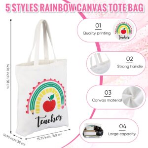 Amylove 10 Pcs Teacher Gift Bags Set Teacher Graduation Appreciation Gifts for Women Christmas Gift 5 Teacher Rainbow Canvas Totes Bag 5 Teacher Makeup Cosmetic Bags