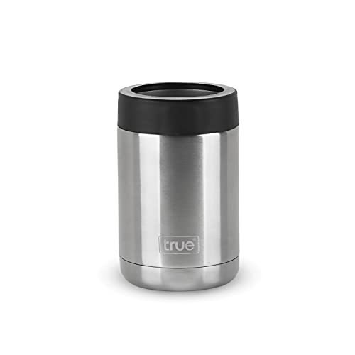 True Capsule Insulated Can Cooler Tumbler - Double Walled Stainless Steel Beverage Holder for Standard Cans and Bottles, Silver and Black, Set of 1