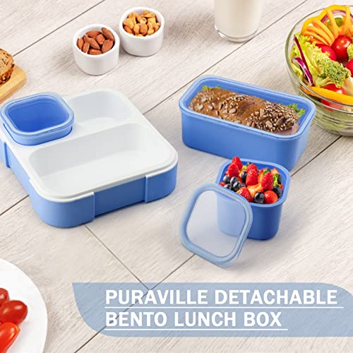 Puraville Detachable Bento Lunch Box for Baby, Kids and Adults, 720ml Ideal Portion Sizes, BPA-Free, Leak Proof Lunch Box, Snack Containers, Microwavable Dishwasher Safe - Light Blue