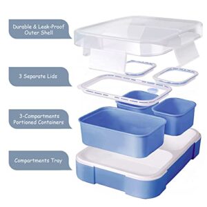 Puraville Detachable Bento Lunch Box for Baby, Kids and Adults, 720ml Ideal Portion Sizes, BPA-Free, Leak Proof Lunch Box, Snack Containers, Microwavable Dishwasher Safe - Light Blue