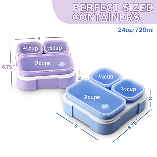 Puraville Detachable Bento Lunch Box for Baby, Kids and Adults, 720ml Ideal Portion Sizes, BPA-Free, Leak Proof Lunch Box, Snack Containers, Microwavable Dishwasher Safe - Light Blue