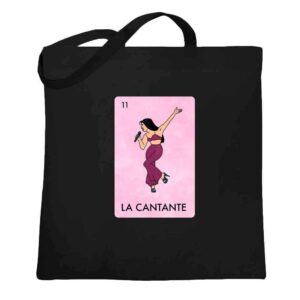 pop threads la cantante singer mexican lottery funny parody tejano music black 15x15 inches large canvas tote bag