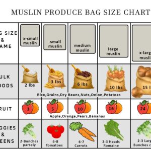 Muslin Produce Bags - Organic Cotton Produce Bags - Cloth Grain Bags - Cloth Vegetable Bags - Cloth Bread Bags - Vegetable Bag Cloth - Produce Bag, Cotton Vegetable Bag Set of 7 (XXL, XL, L, M, S, XS)