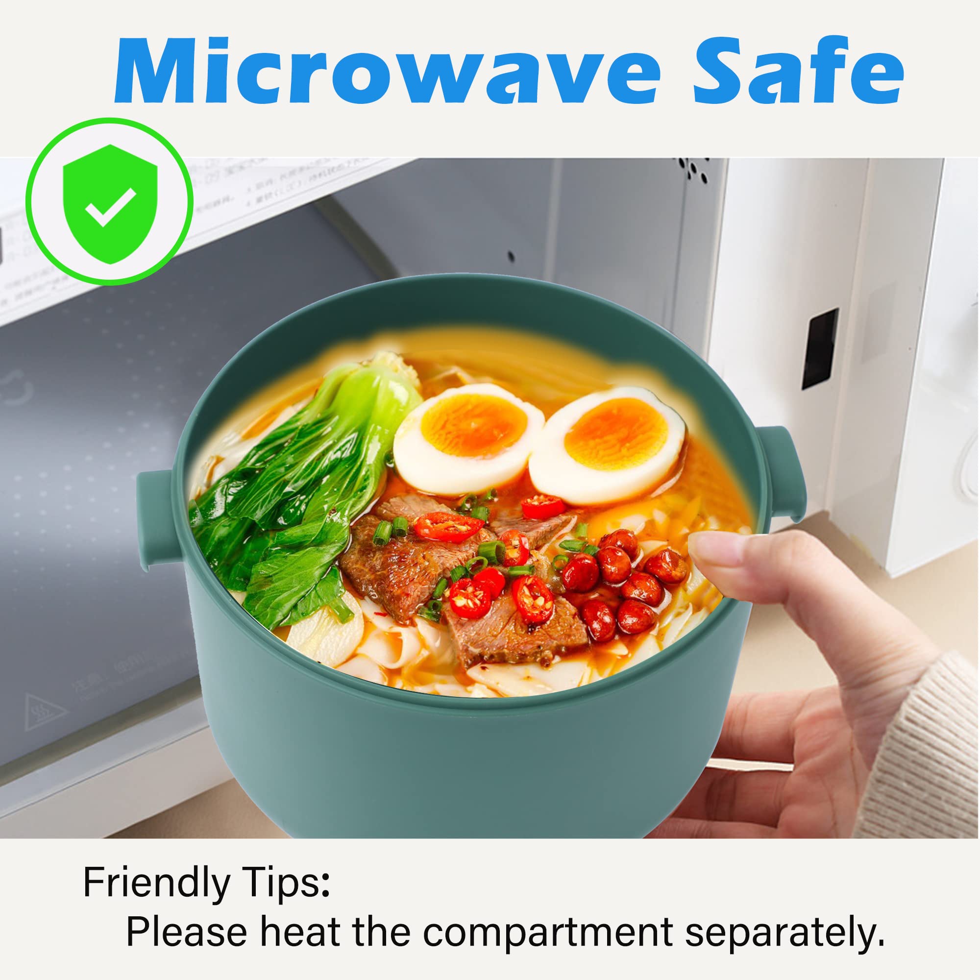 GMAEURL Microwave Ramen Cooker Soup Bowl Containers with Compartment & Lid for Soup Ramen Noodle Rice BPA Free Dishwasher Safe