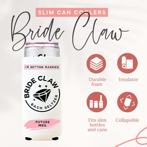 Bride Tribe Claw Can Cooler [Pack of 12] Slim Can Coolies, Bachelorette Party Favors, Bridal Shower Can Sleeves, Insulated Collapsible Skinny Can and Bottle Holder for Beverages