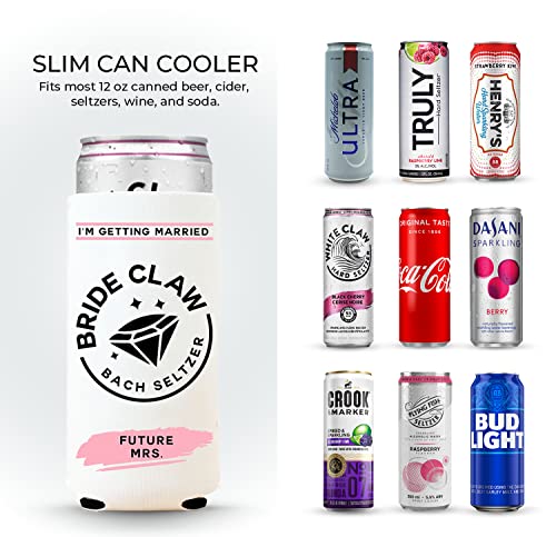 Bride Tribe Claw Can Cooler [Pack of 12] Slim Can Coolies, Bachelorette Party Favors, Bridal Shower Can Sleeves, Insulated Collapsible Skinny Can and Bottle Holder for Beverages