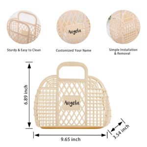 Flycalf Personalized Jelly Bags Beach Basket for Kids, Retro Style Summer Child Gifts Tote Purse Reusable Storage Custom Gift Plastic Baby Girl Women Birthday Party Wedding Flower Favors 1PC (No)