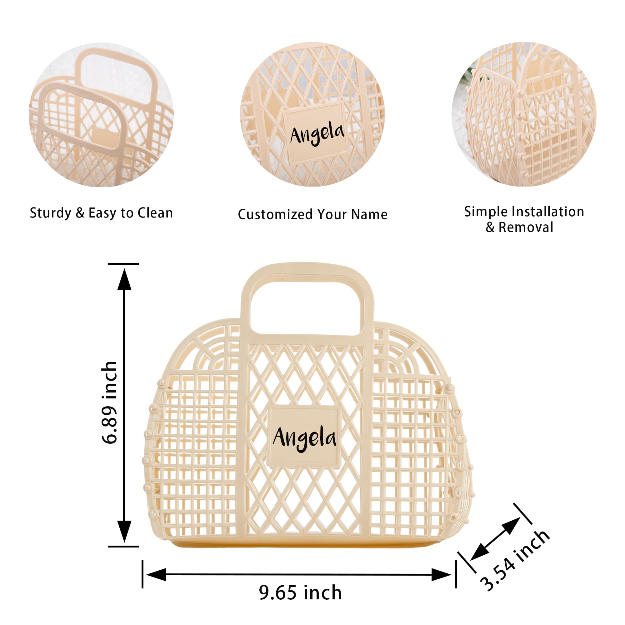 Flycalf Personalized Jelly Bags Beach Basket for Kids, Retro Style Summer Child Gifts Tote Purse Reusable Storage Custom Gift Plastic Baby Girl Women Birthday Party Wedding Flower Favors 1PC (No)