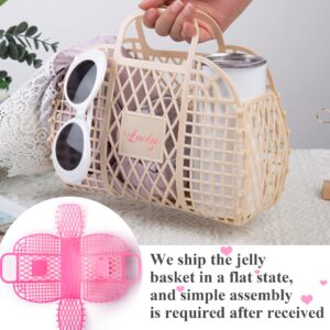 Flycalf Personalized Jelly Bags Beach Basket for Kids, Retro Style Summer Child Gifts Tote Purse Reusable Storage Custom Gift Plastic Baby Girl Women Birthday Party Wedding Flower Favors 1PC (No)