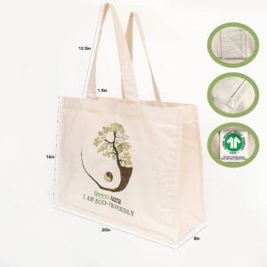 Green Aura Kitchen Reusable Grocery Shopping Bags, Canvas Grocery Bags Reusable Shopping Bags, Reusable Grocery bags Washable, Foldable & Heavy Duty, Cloth Grocery Bags With Handles, Set of 2 (L) Bags