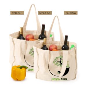 Green Aura Kitchen Reusable Grocery Shopping Bags, Canvas Grocery Bags Reusable Shopping Bags, Reusable Grocery bags Washable, Foldable & Heavy Duty, Cloth Grocery Bags With Handles, Set of 2 (L) Bags