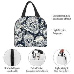 Duduho Floral Sugar Skull Lunch Bag Compact Halloween Tote Bag Reusable Lunch Box Container For Women Men School Office Work