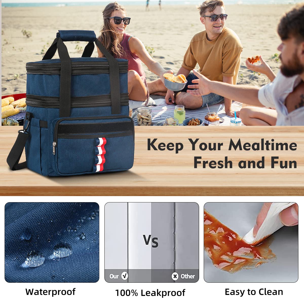 Dual Insulated Lunch Bag for Men Women, Expandable Lunch Bags Volume 36 Cans, Leakproof Camping Coolers Portable Lunch Tote for Adult Picnic Beach Travel Hiking Work Office Lunchbox