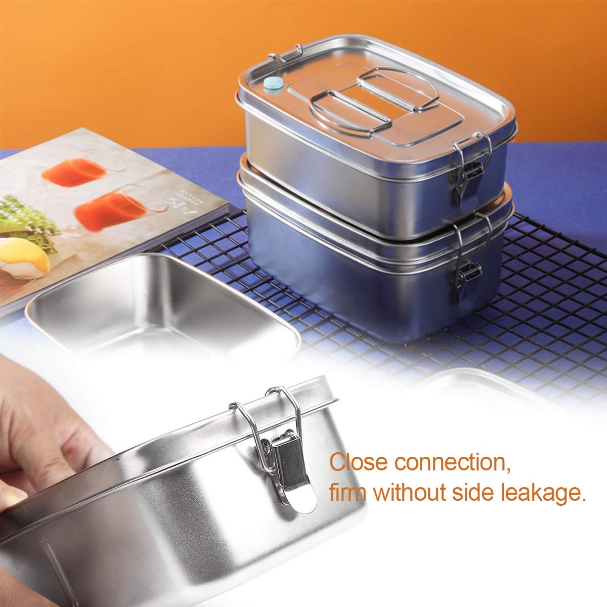 TargetEvo Stainless Steel Bento Lunch Box 1500ml, Leakproof Metal Food Container for Kids and Adults, With Removable Dividers, Dishwasher Safe