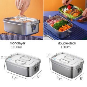 TargetEvo Stainless Steel Bento Lunch Box 1500ml, Leakproof Metal Food Container for Kids and Adults, With Removable Dividers, Dishwasher Safe