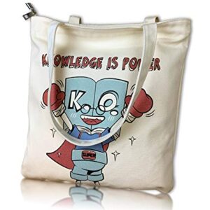 Canvas Tote Bag Zipper with Pockets Gift for Book Lover Women Kids School Work Travel Shopping Cotton Christmas Gift (School)