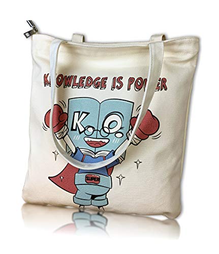 Canvas Tote Bag Zipper with Pockets Gift for Book Lover Women Kids School Work Travel Shopping Cotton Christmas Gift (School)