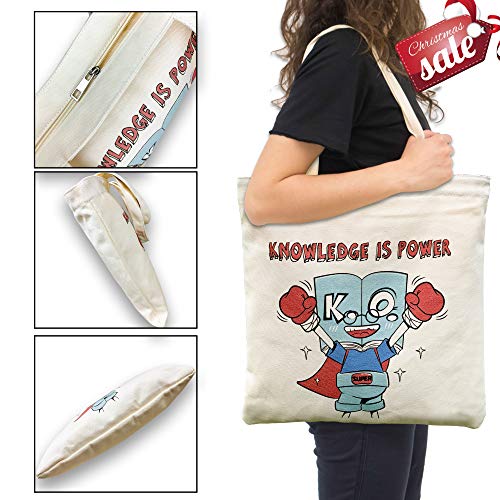 Canvas Tote Bag Zipper with Pockets Gift for Book Lover Women Kids School Work Travel Shopping Cotton Christmas Gift (School)