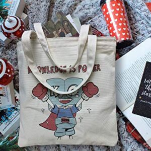 Canvas Tote Bag Zipper with Pockets Gift for Book Lover Women Kids School Work Travel Shopping Cotton Christmas Gift (School)