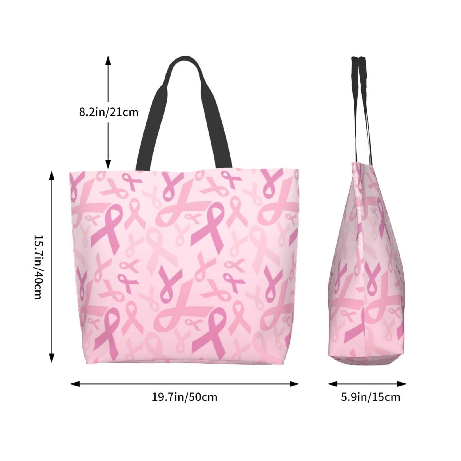 Breast Cancer Awareness Accessories Items Gifts Tote Bag, Canvas Beach Bag Survivor Gifts for Women Travel Reusable Grocery Shopping Bag