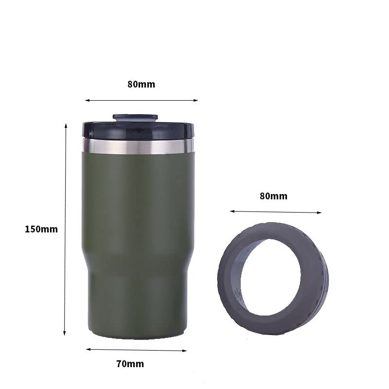 FAMKX 14oz 4 in 1 Stainless Steel Can Cooler Beer Bottle Insulator With 2 Lids, Double walled insulated Thermocooler &Travel Mug Holder Keeping Your Bevearge Cold (Olive green)