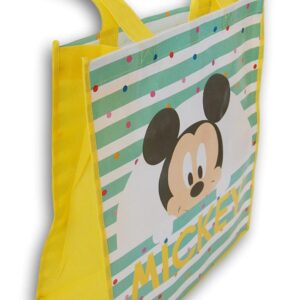 Legacy Licensing Partners Mickey and Minnie Mouse Themed Tote Bag for Baby Supplies, Grocery, Library, and More - 13 x 15 Inches (Mickey (Blue-Green Stripes)),Medium