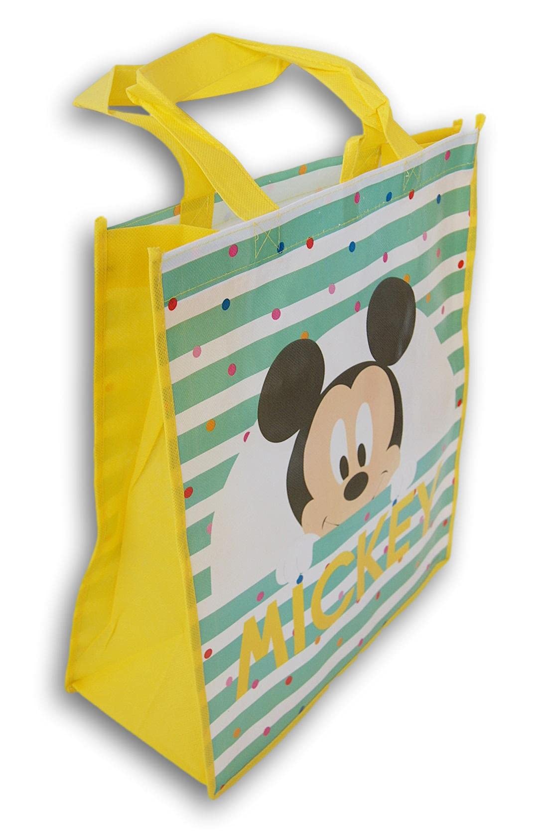 Legacy Licensing Partners Mickey and Minnie Mouse Themed Tote Bag for Baby Supplies, Grocery, Library, and More - 13 x 15 Inches (Mickey (Blue-Green Stripes)),Medium