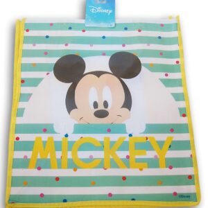 Legacy Licensing Partners Mickey and Minnie Mouse Themed Tote Bag for Baby Supplies, Grocery, Library, and More - 13 x 15 Inches (Mickey (Blue-Green Stripes)),Medium