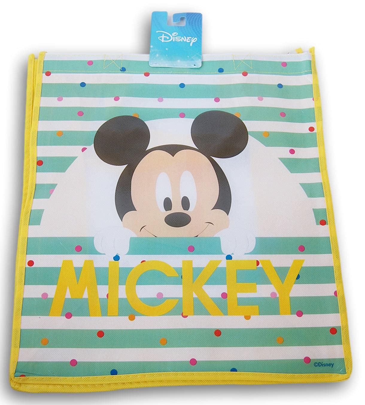 Legacy Licensing Partners Mickey and Minnie Mouse Themed Tote Bag for Baby Supplies, Grocery, Library, and More - 13 x 15 Inches (Mickey (Blue-Green Stripes)),Medium