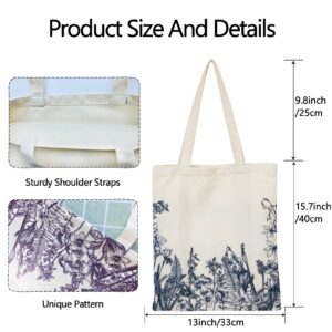 GRHOSE 2 PCS Floral Tote Bag Aesthetic Flowers Botanical Shopping Bag Beautiful Flowers Reusable Grocery Bag for Women