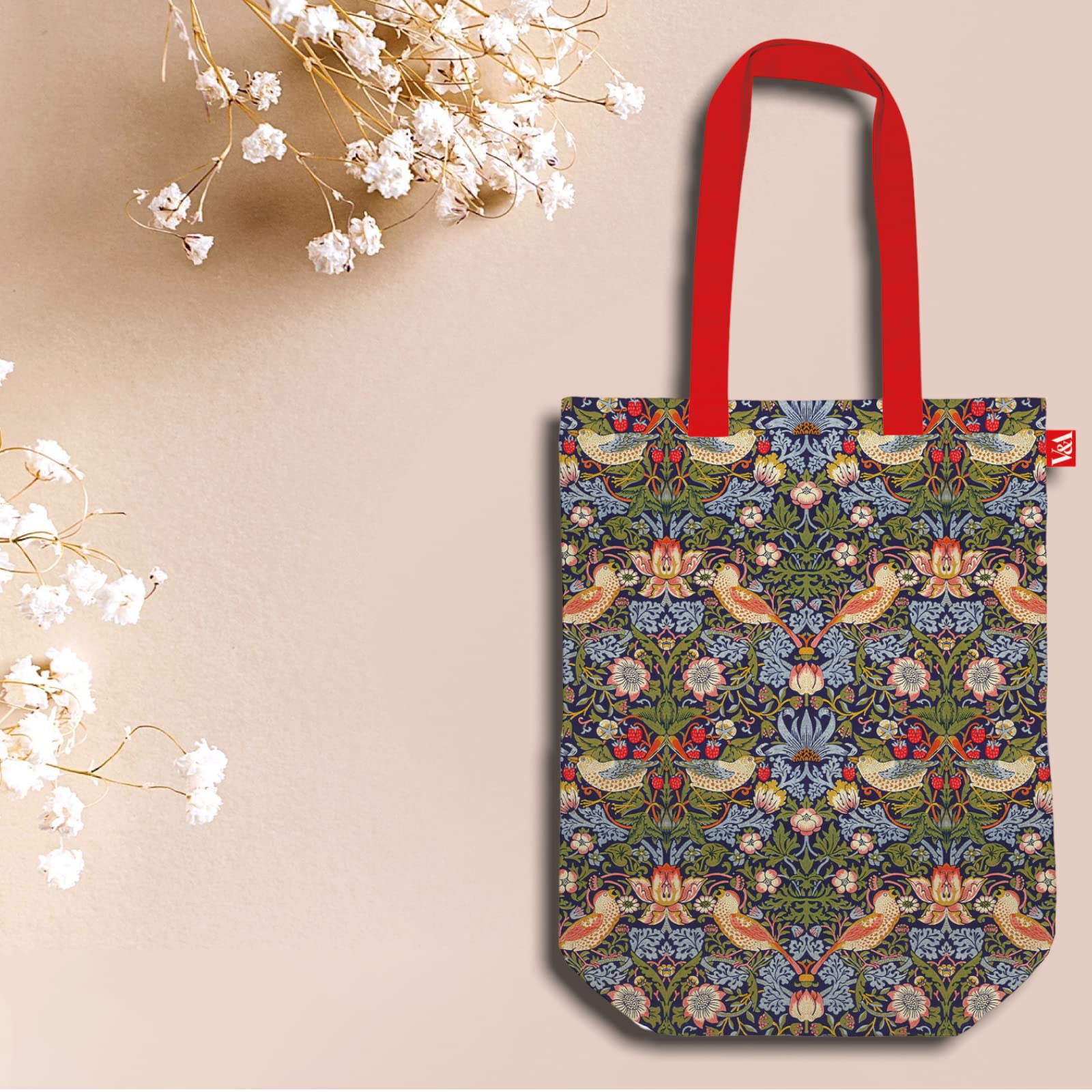 Museums & Galleries V&A (Victoria & Albert) Museum Strawberry Thief by William Morris Organic Cotton Canvas Tote Bag