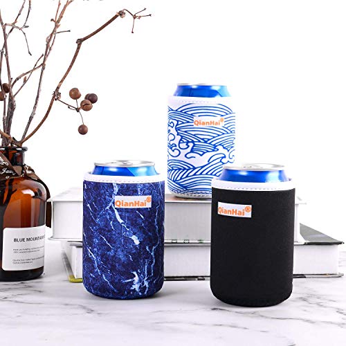 QianHai 12Oz Standard Can Cooler Sleeves for Drinks & Beer Cans Soft Neoprene Can Covers Insulated for Fluid Energy Regular Cans (Bluewave 3pcs)