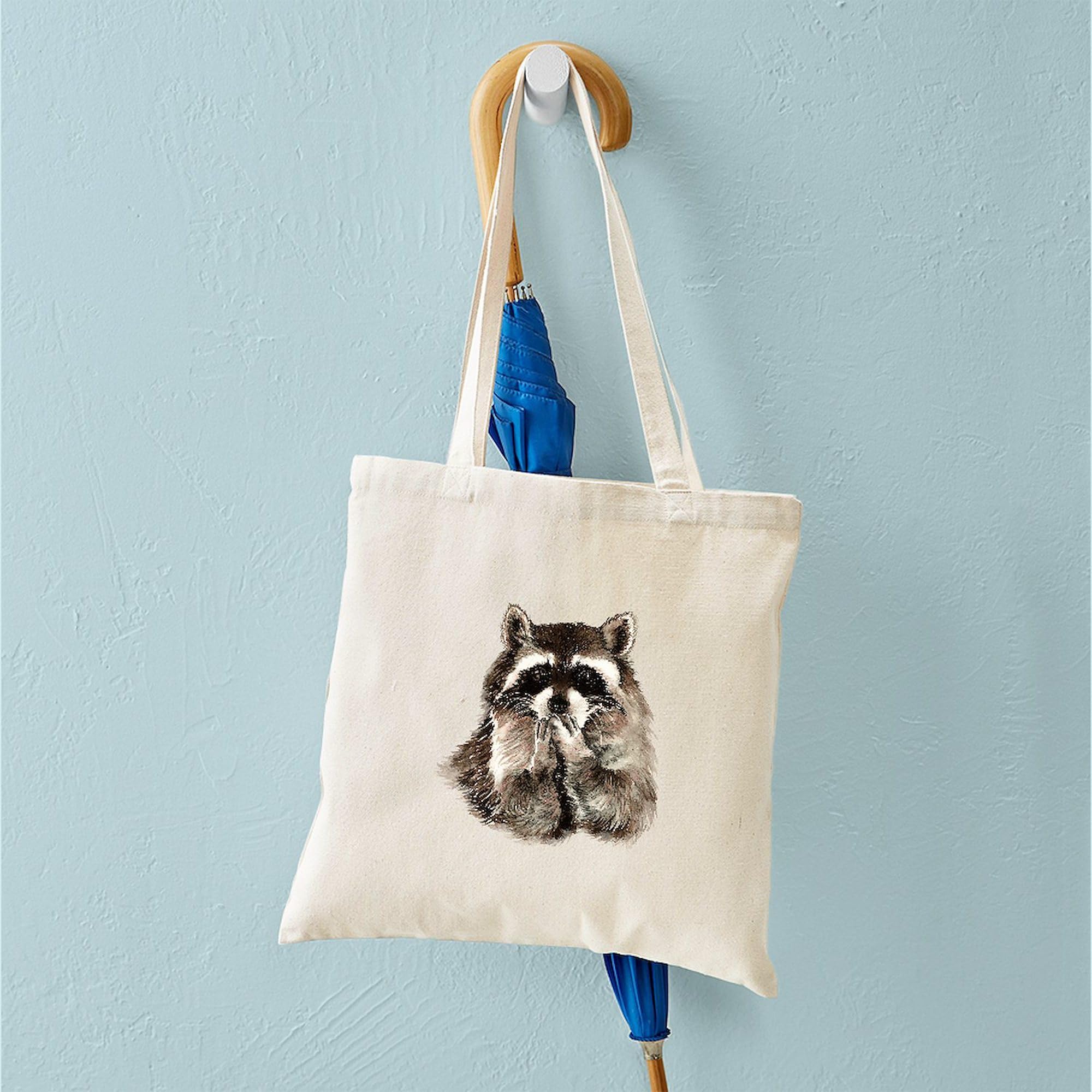 CafePress Cute Humorous Watercolor Raccoon Blowing A Kiss To Canvas Tote Shopping Bag