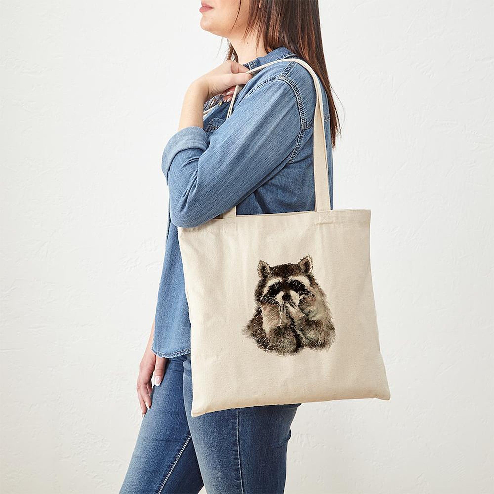 CafePress Cute Humorous Watercolor Raccoon Blowing A Kiss To Canvas Tote Shopping Bag