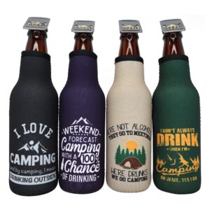 camping coolies gifts for men - happy camper must haves, essential camping accessories, small useful gifts for couples who have everything, 12 oz bottle coolies w zipper,insulated bottle cooler sleeve