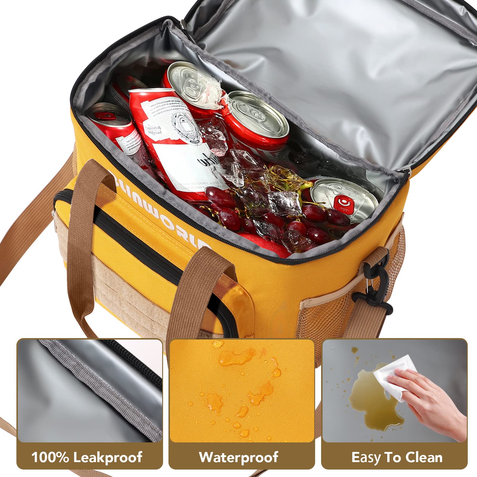 BLINWORLD Insulated Lunch Bag,Leakproof Large Lunch Cooler Bag for Adult Men Women to Work, Picnic(15L), 10.24" x 7.87" x 11.42", (Yellow or gray)