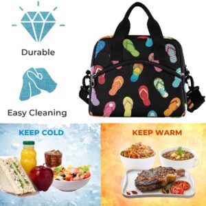 Glaphy Colorful Flip Flops Lunch Bag Insulated Lunch Box Food Container Meal Prep Cooler Handbag for School Office Outdoor Picnic